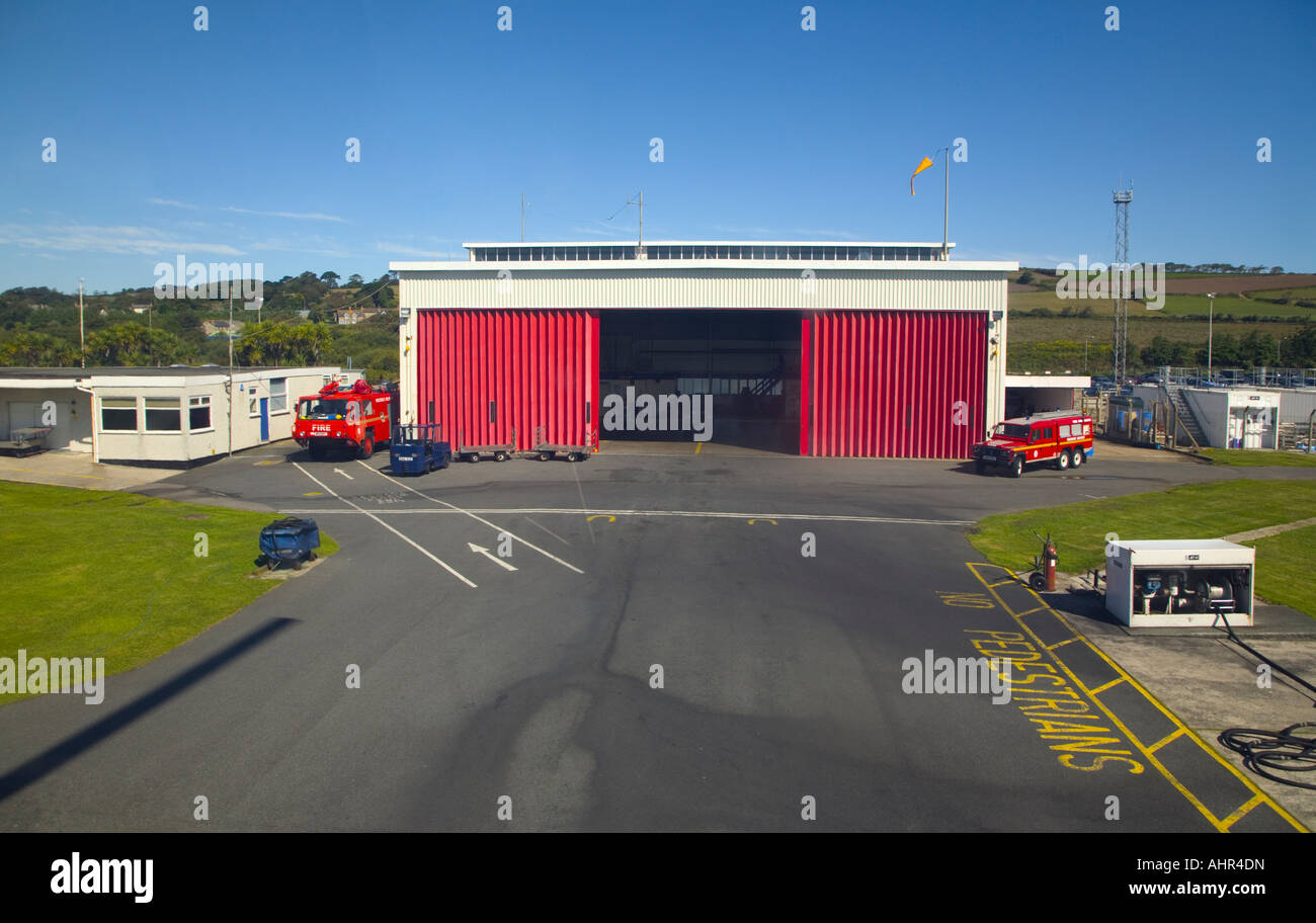 View of Penazance heliport and hangar from departing helicopter Stock ...