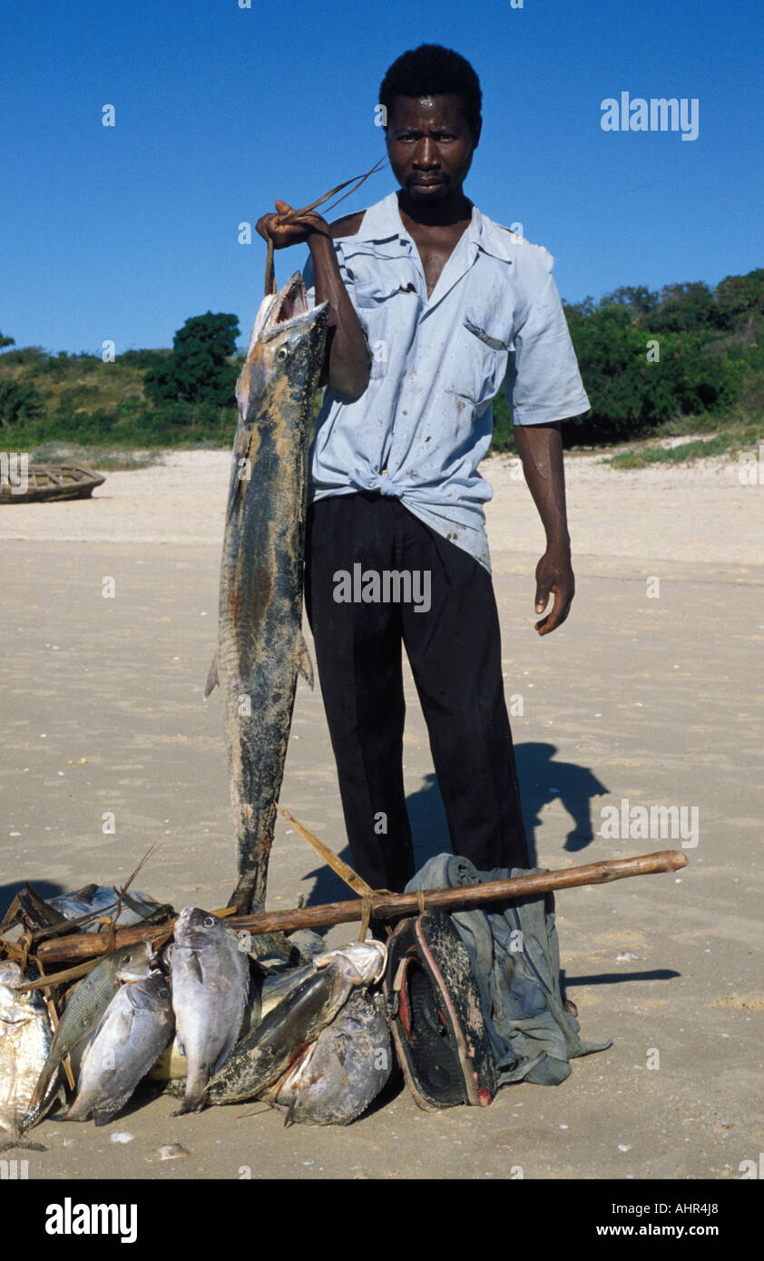 Fisherman selling fish on the beach, Vilanculos, Mozambique Stock Photo ...