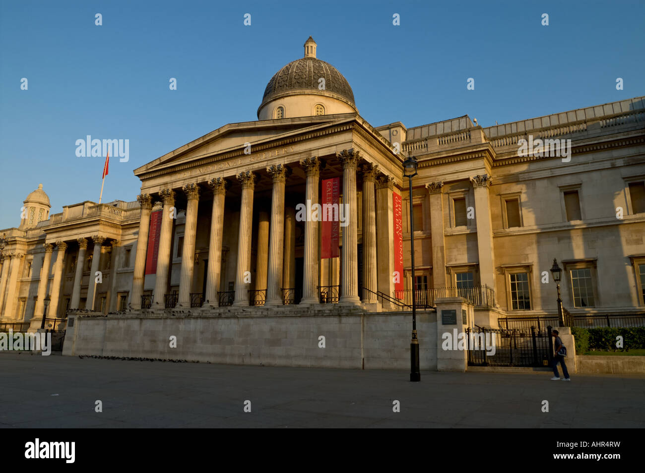 National Gallery at Trafalgar square in London illuminated with rising ...