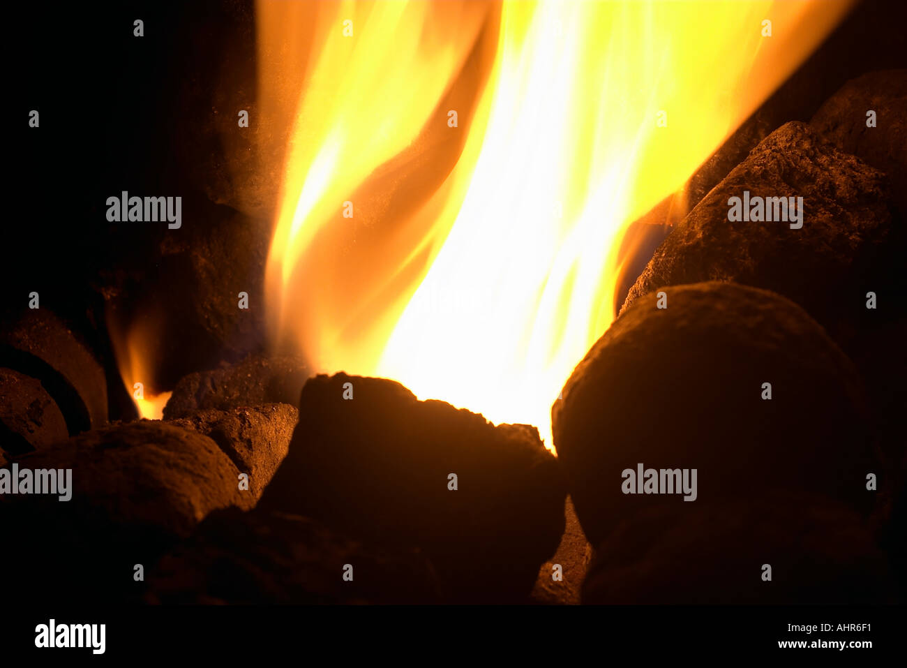 Burning real flame gas fire Stock Photo - Alamy