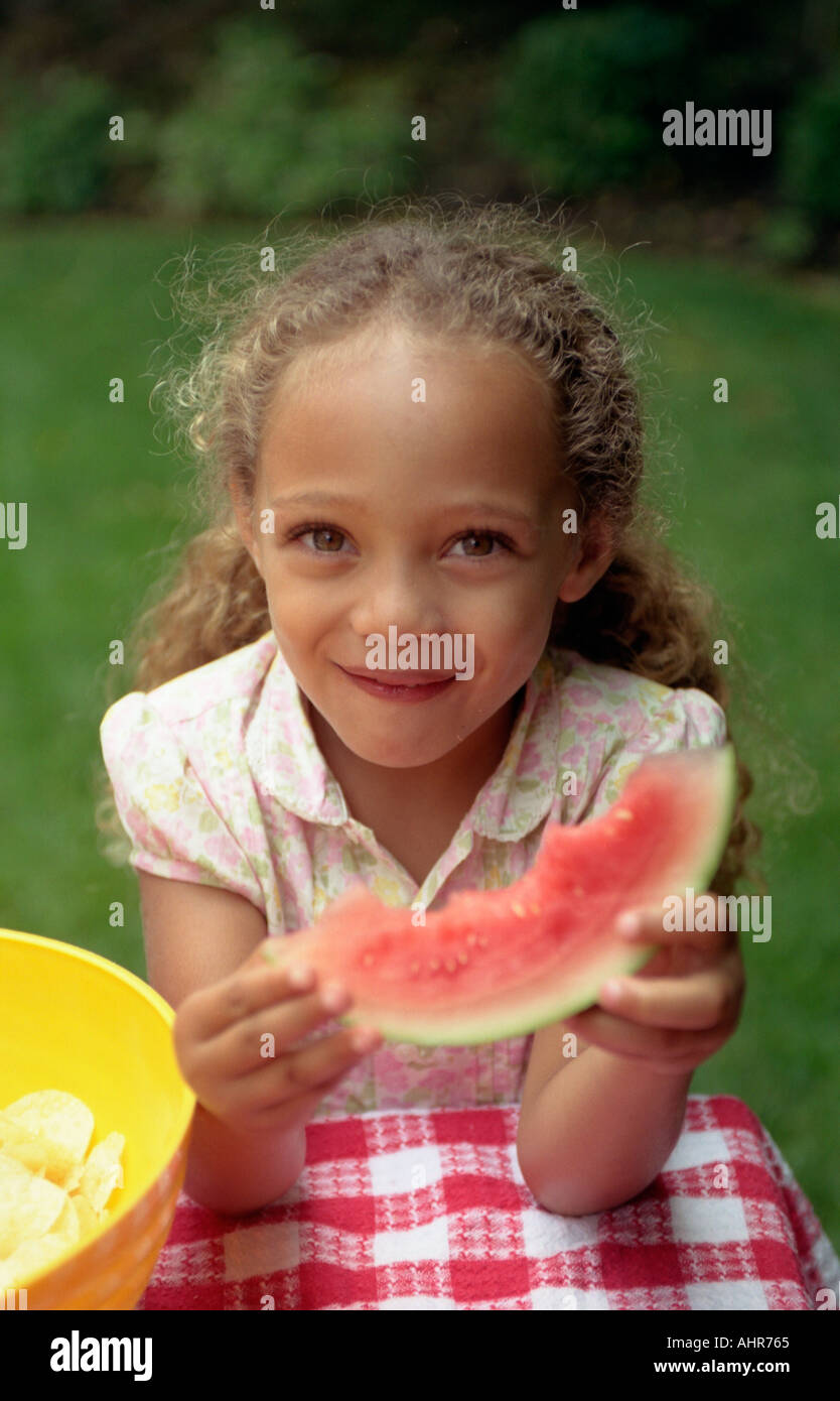 Black girl eating watermelon fruit hi-res stock photography and images ...