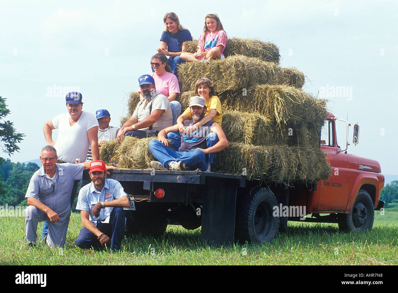 Multi generational farm family on trucked at hay baling time Blue Ridge ...