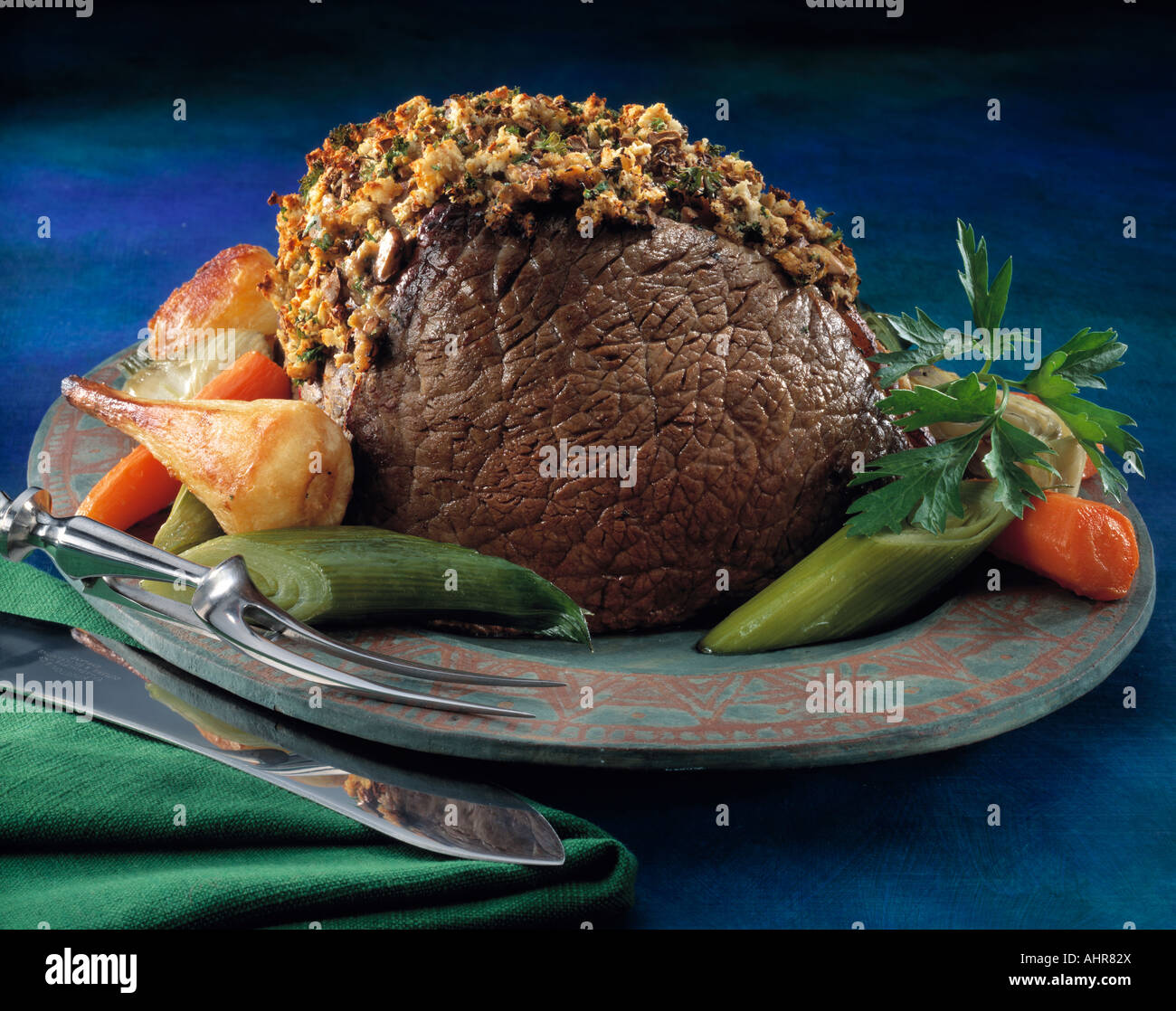 A whole topside joint of roast beef editorial food Stock Photo - Alamy