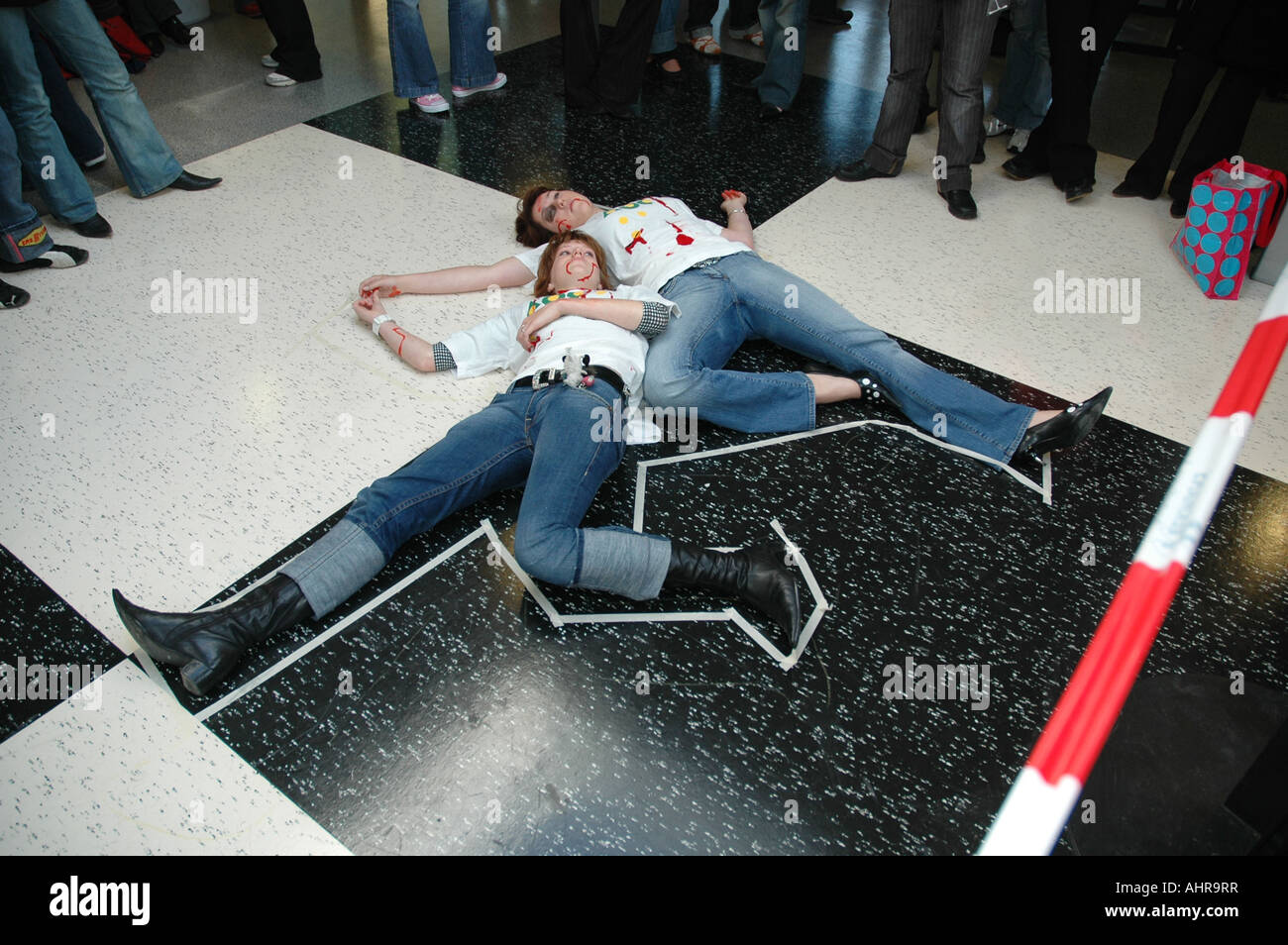 reenactment of crime scene in school play Stock Photo - Alamy