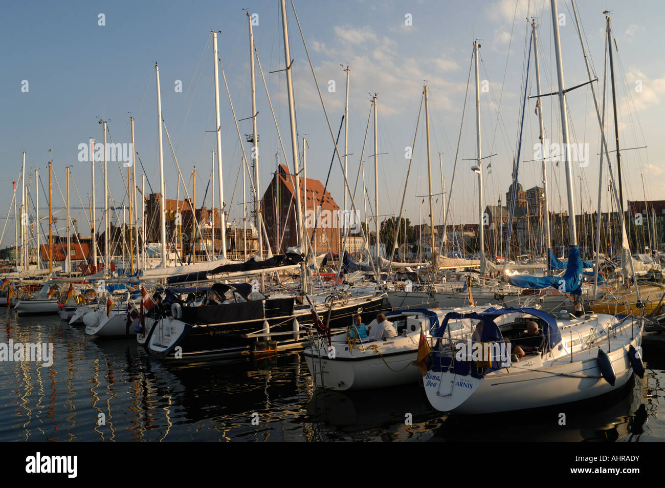 The marina harbour at Stralsund in former East Germany with yachts ...
