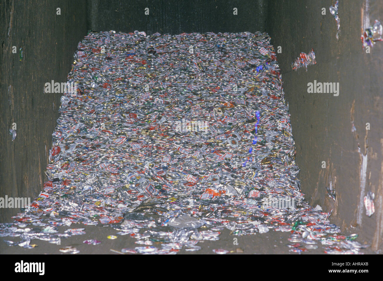 A pile of compacted aluminum cans in a cement compacter in Santa Monica ...