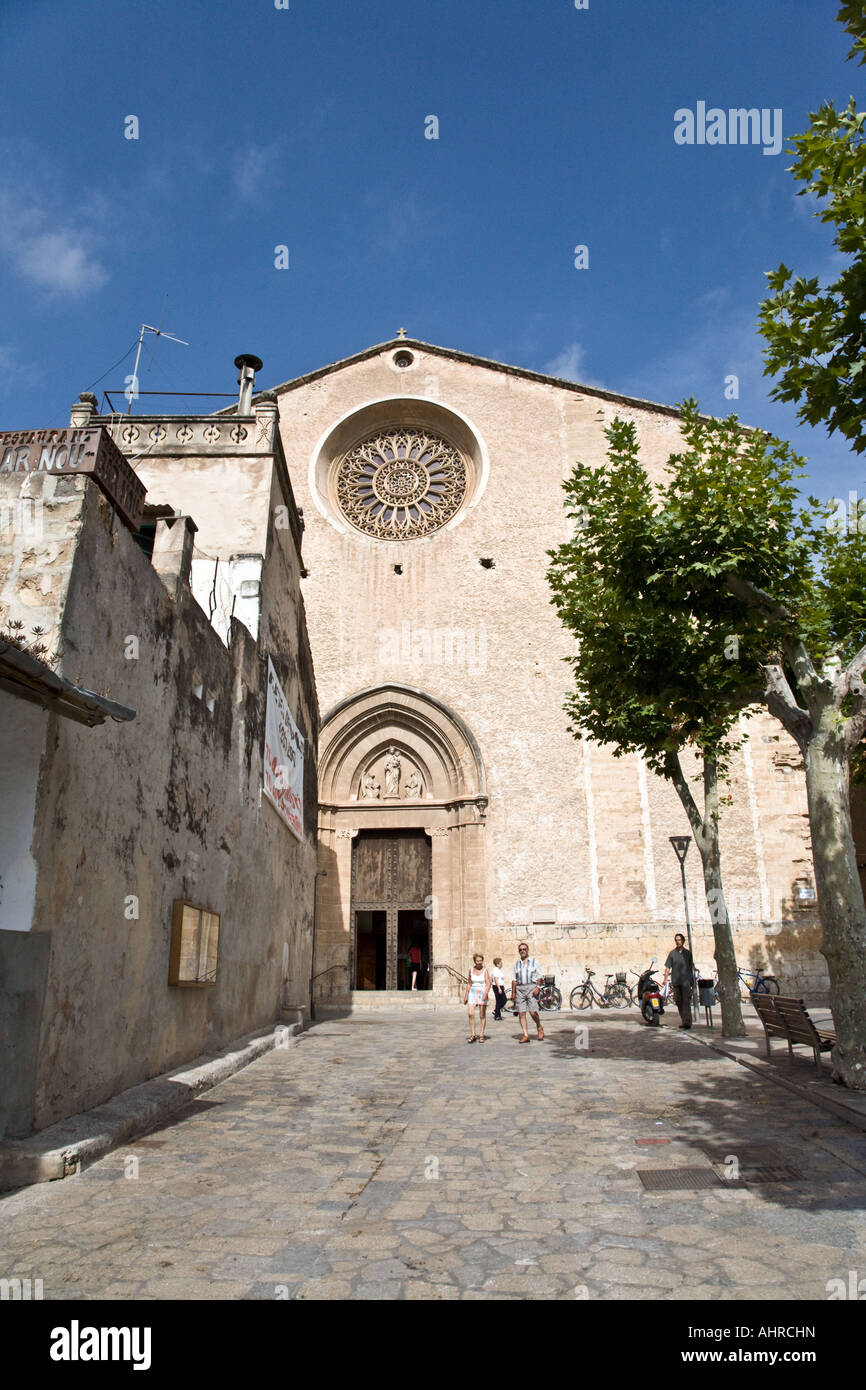 Old church main square pollenca old town in the spainish island of ...