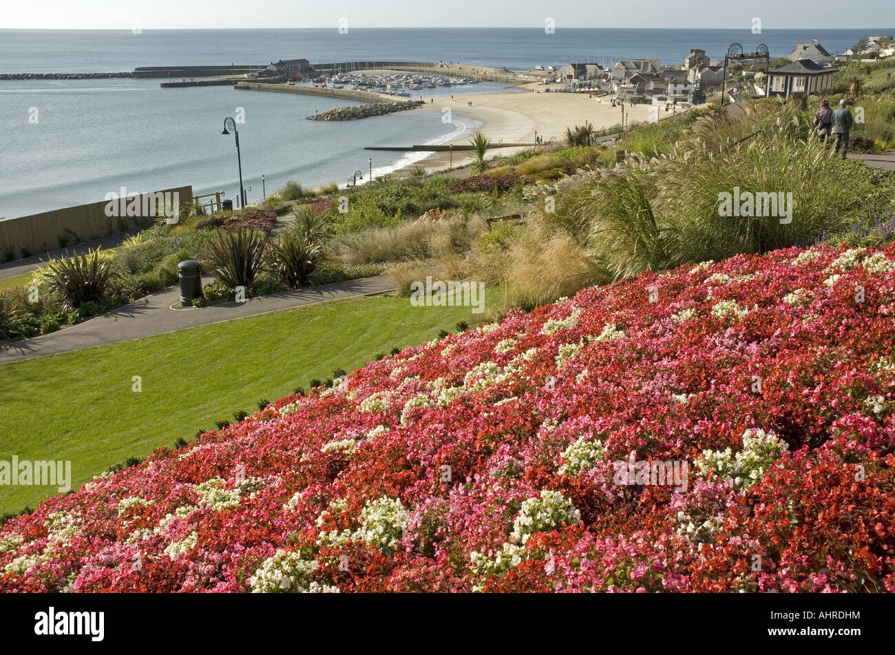 Langmoor Gardens and the harbour area at Lyme Regis, Dorset Stock Photo ...
