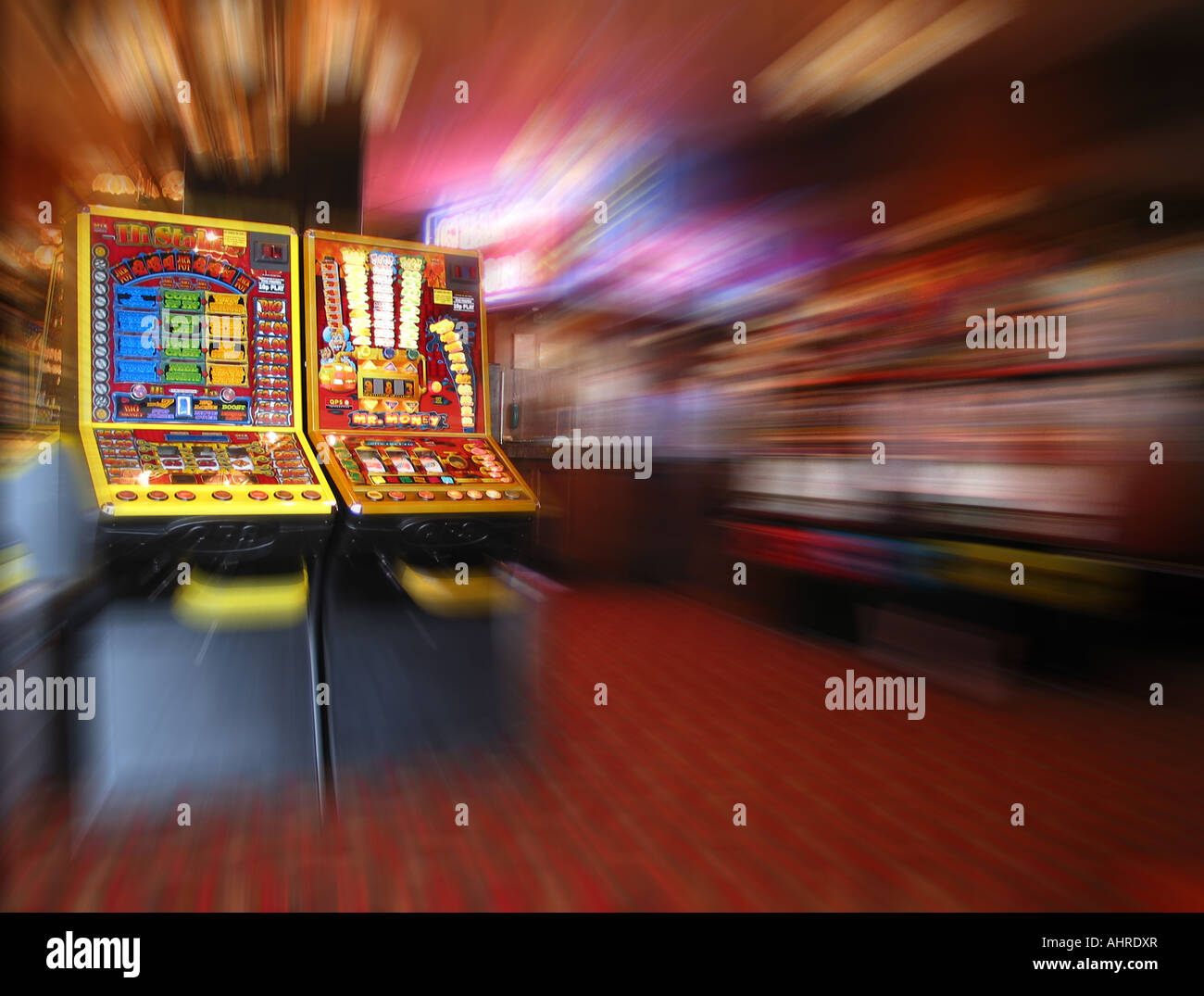 One armed bandit in amusement arcade with motion blur Stock Photo - Alamy