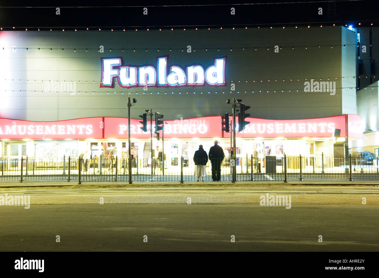 Blackpool Funland amusement arcade at night Stock Photo - Alamy