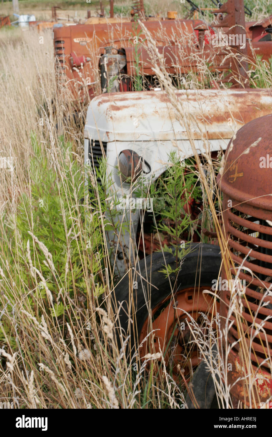 Row of rusty abandon farm tractors Stock Photo - Alamy