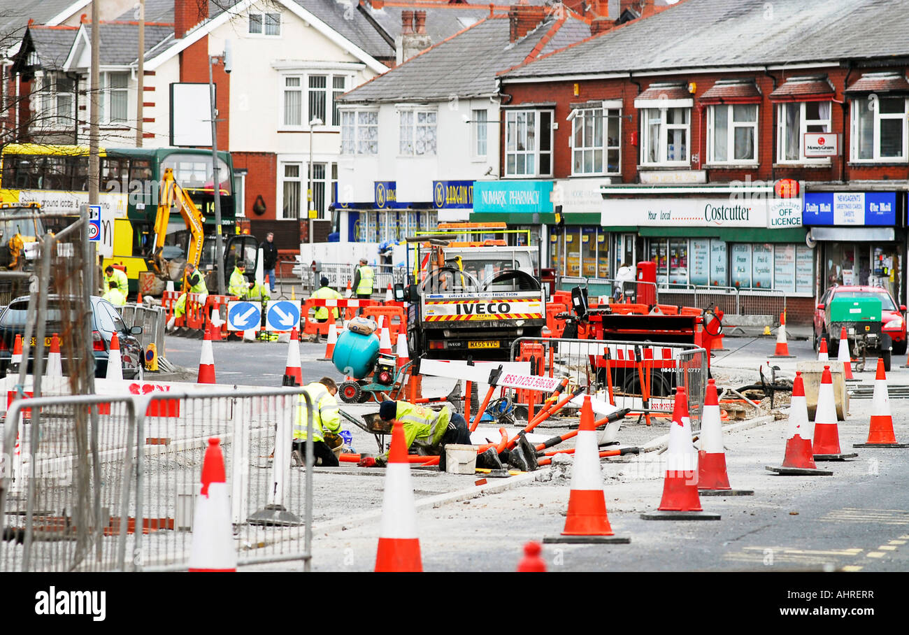 Roadworks causing traffic disruption in urban area Stock Photo - Alamy