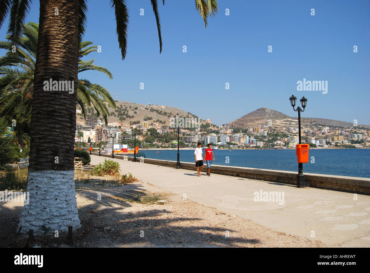 Saranda Beach and promenade, Saranda, Vlorë County, Albania Stock Photo ...