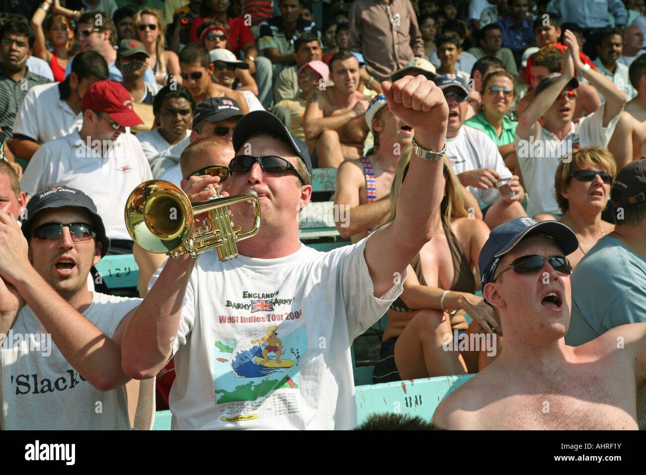 "barmy army" "cricket fan" fans england flags flag Stock Photo - Alamy