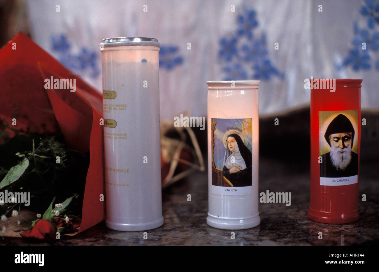 Christian symbols in a church Harissa Lebanon Stock Photo - Alamy