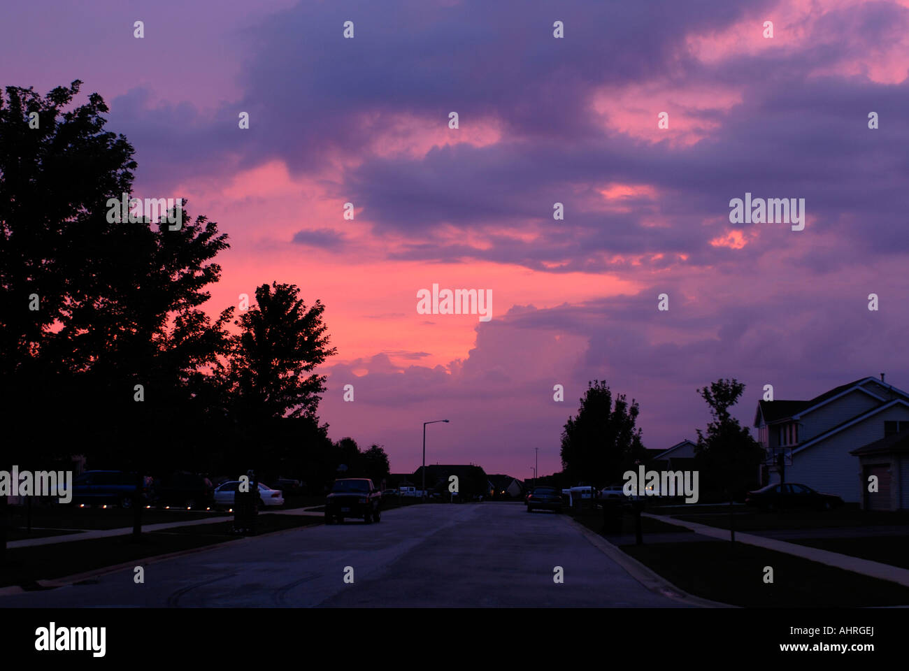 The sky over a suburban street in the U S shortly after sunset Stock ...
