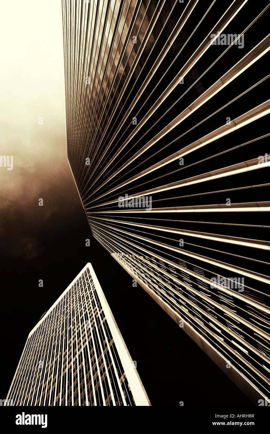 looking up at two high rise bulidings from the ground floor Stock Photo ...