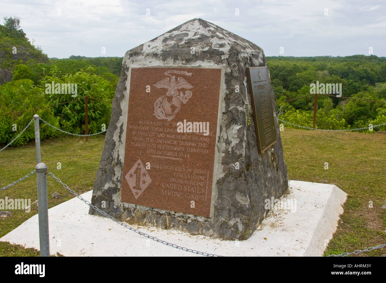 US Marine Memorial and WWII War Relic Bloody Nose Ridge Peleliu Palau ...