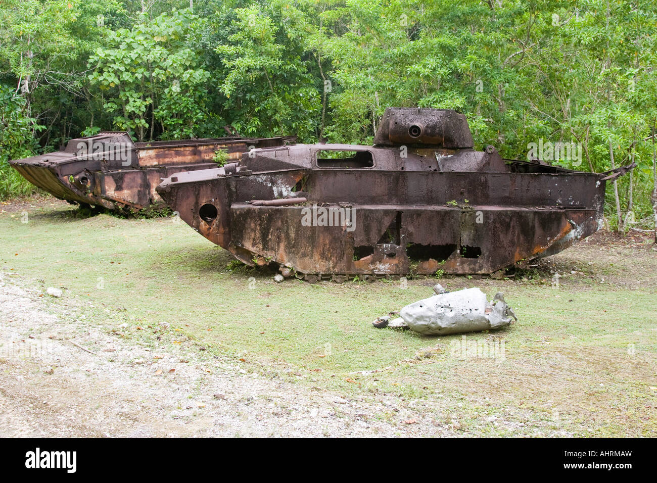 US Amphibious Landing Tank and Airplane Relic Peleliu Republic of Palau ...