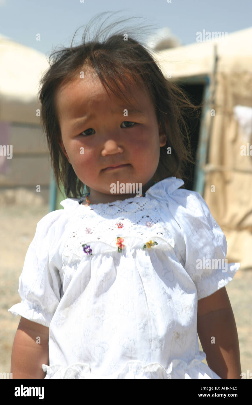 Nomadic Girl Outside Family Ger, Gobi Desert Mongolia 2005 Stock Photo ...