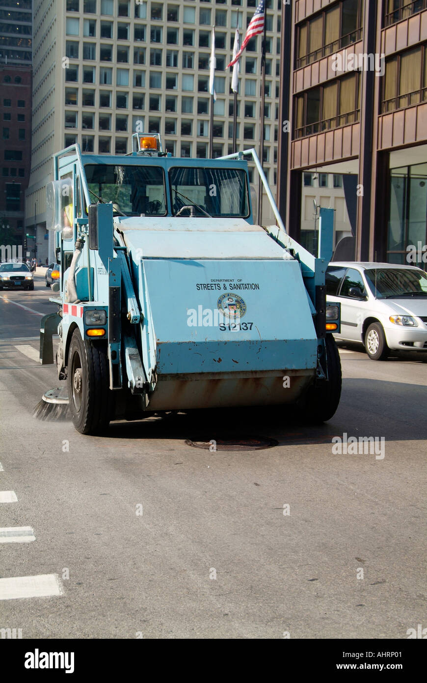 Street sweeper in downtown Chicago Illinois Stock Photo - Alamy