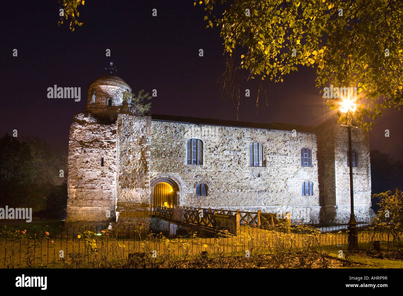 COLCHESTER CASTLE PICTURED AT NIGHT FLOODLIT Stock Photo - Alamy
