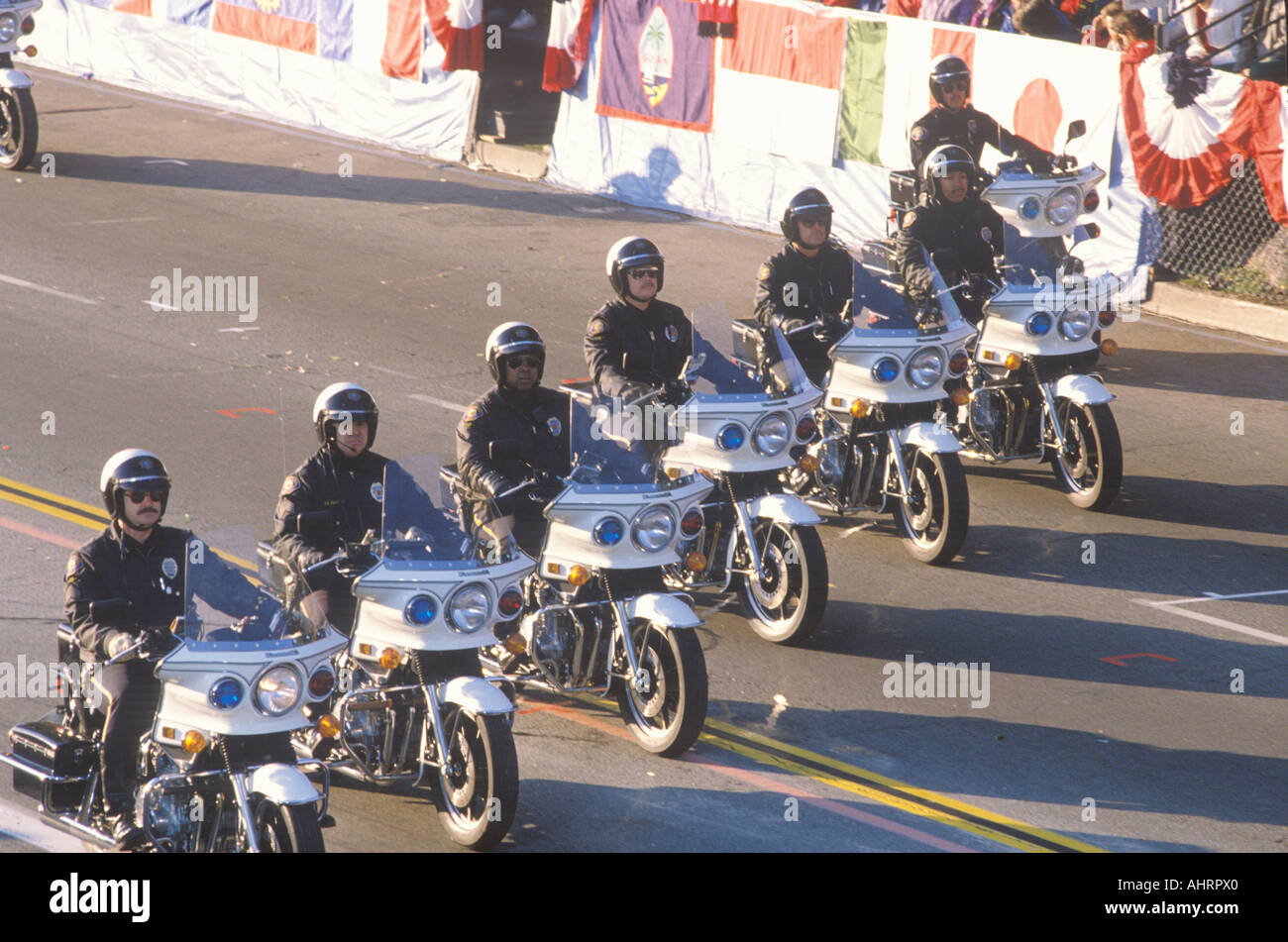 Motorcycle police in formation riding in Rose Parade Pasadena ...