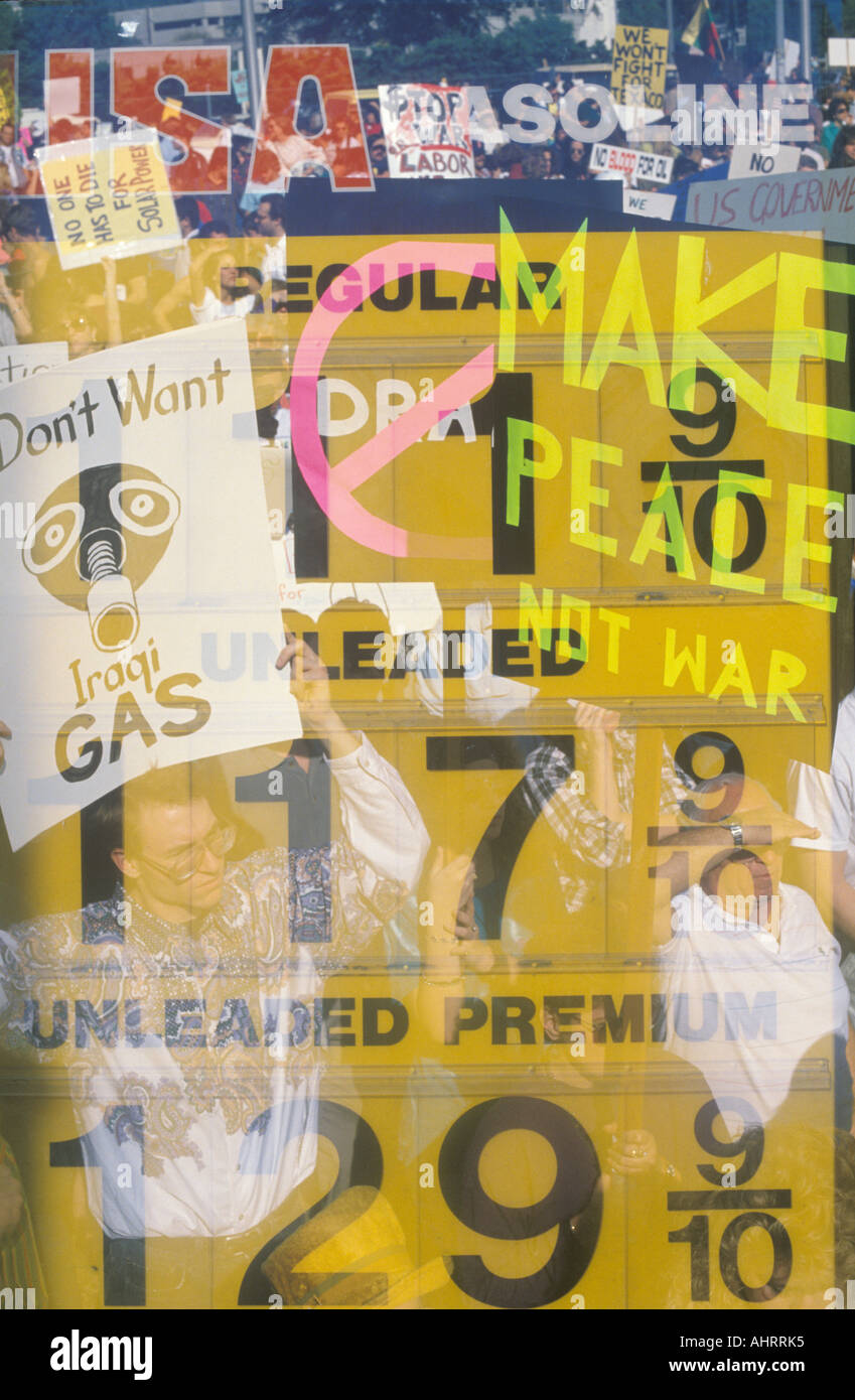 Collage of gasoline prices and protest signs Stock Photo - Alamy