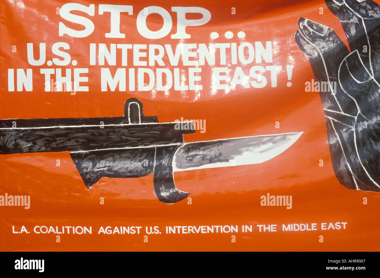 Sign Stop US intervention at peace rally Los Angeles California Stock ...