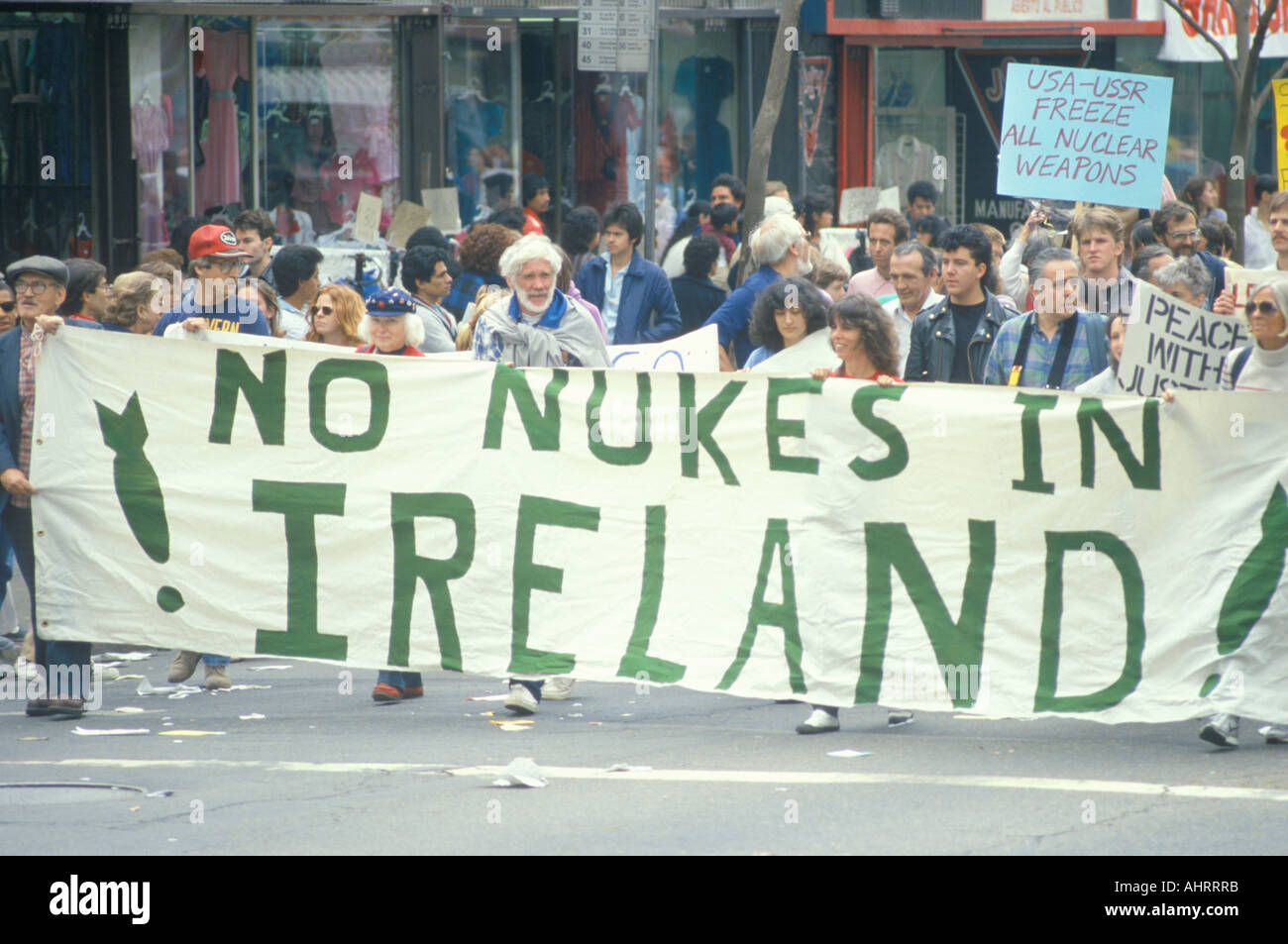 Anti nuclear energy marchers protesting with banner Los Angeles ...
