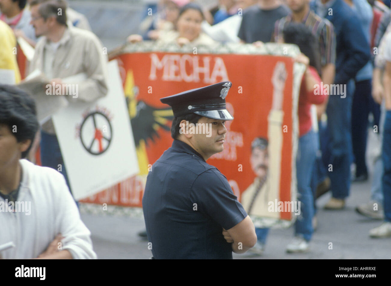 Police officer observing peace rally Los Angeles California Stock Photo ...