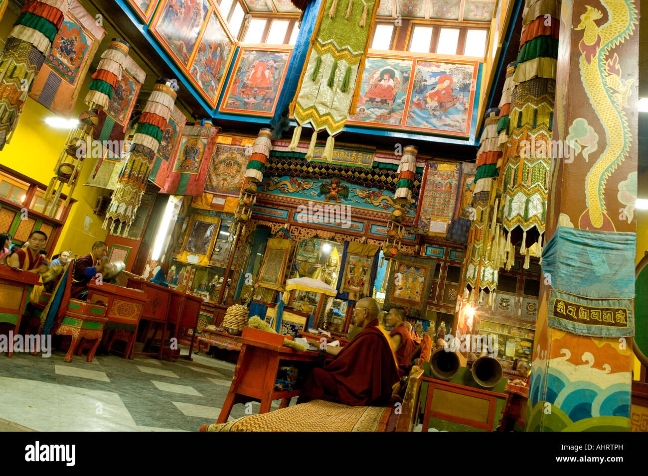 monastery monk praying Mongolia Ulaanbaatar colour Stock Photo - Alamy