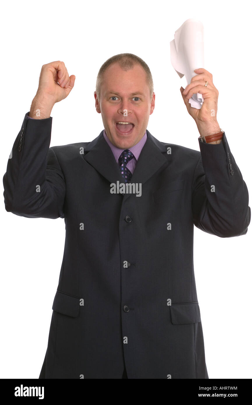 Businessman celebrating some good news Stock Photo - Alamy