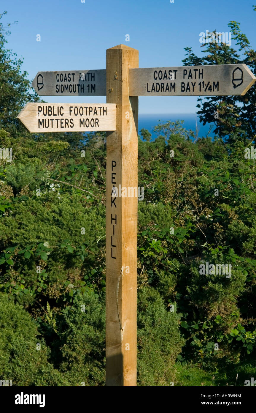 Wooden direction Sign Post on South West Coastal Path at Peak Hill near ...
