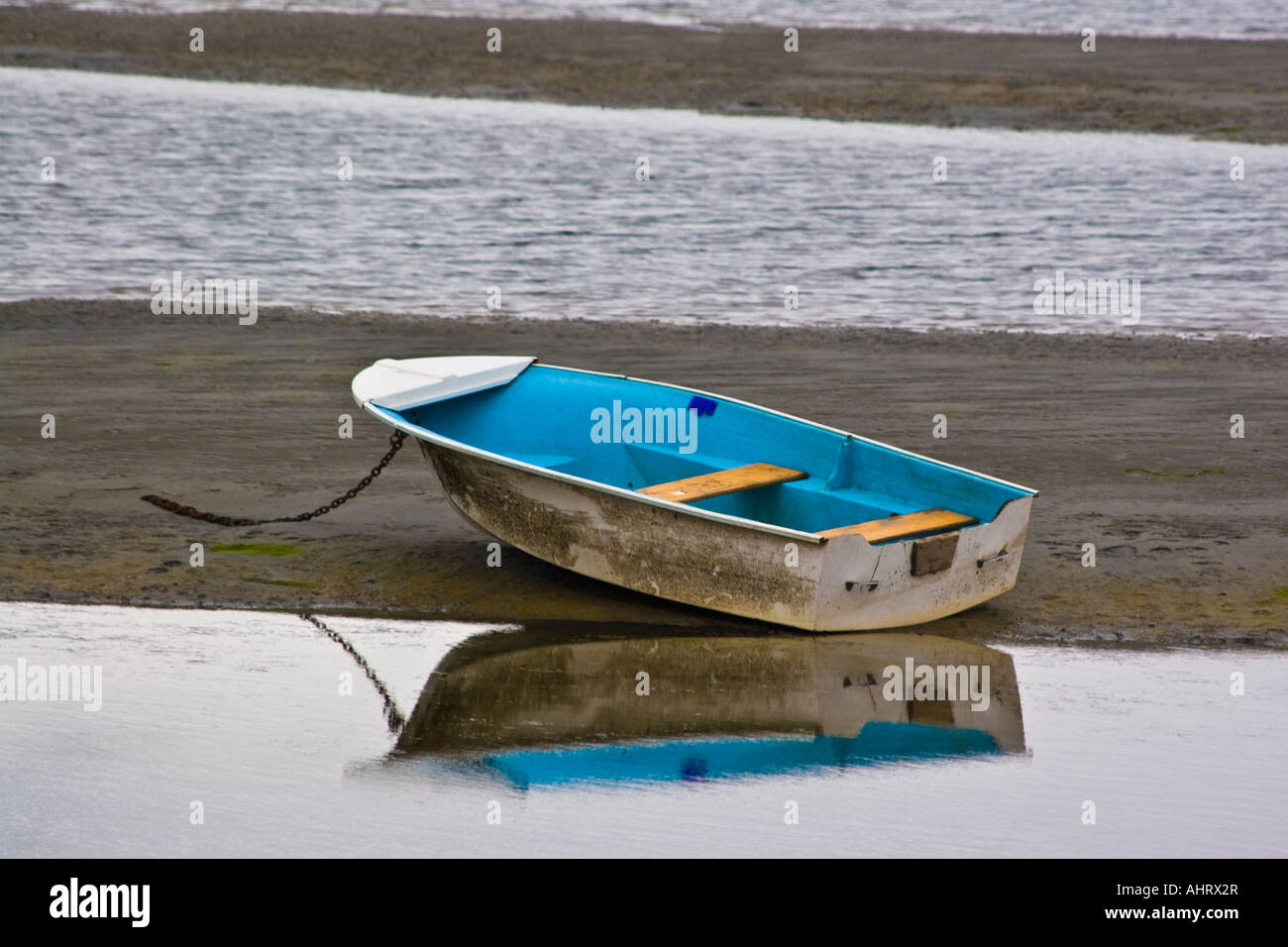 An empty boat on a sandbar in White Rock British Columbia Stock Photo ...