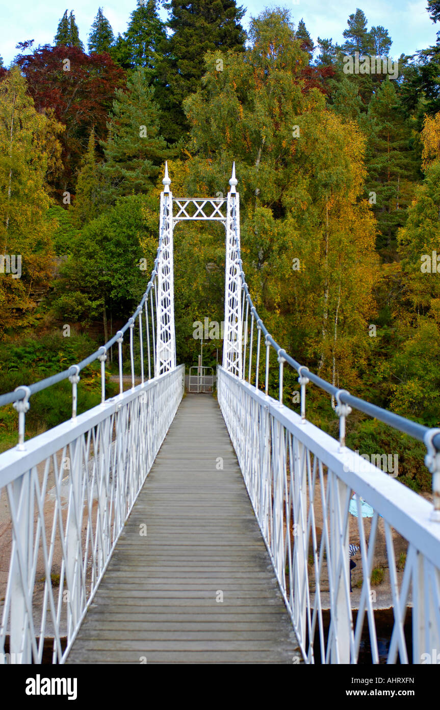 Victorian suspension bridge over the River Dee Aberdeenshire Scotland ...