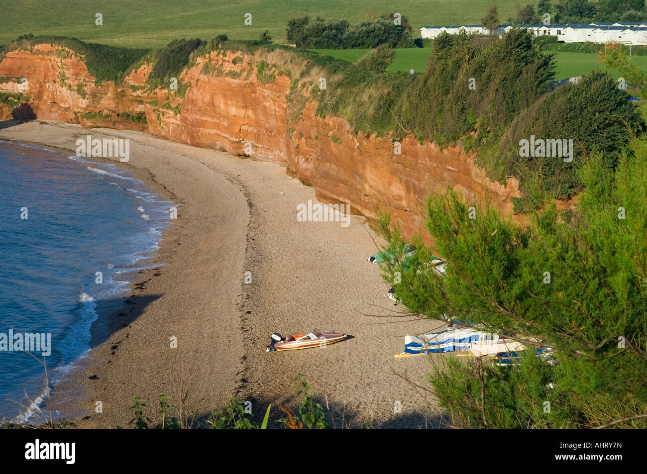 UK England Devon red cliffs of Ladram Bay Stock Photo - Alamy