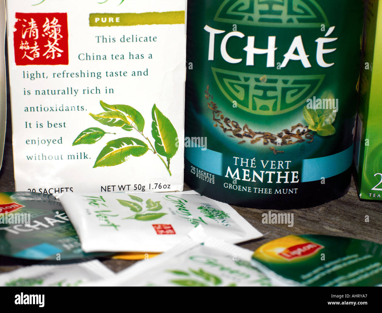 Packets of green tea hi-res stock photography and images - Alamy