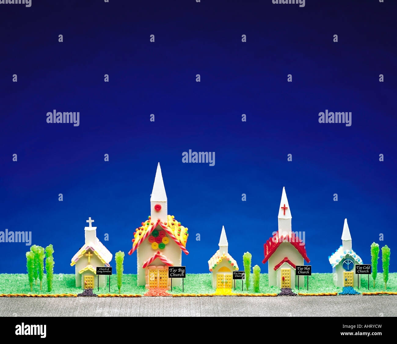 Candy churches on a candy street Stock Photo - Alamy