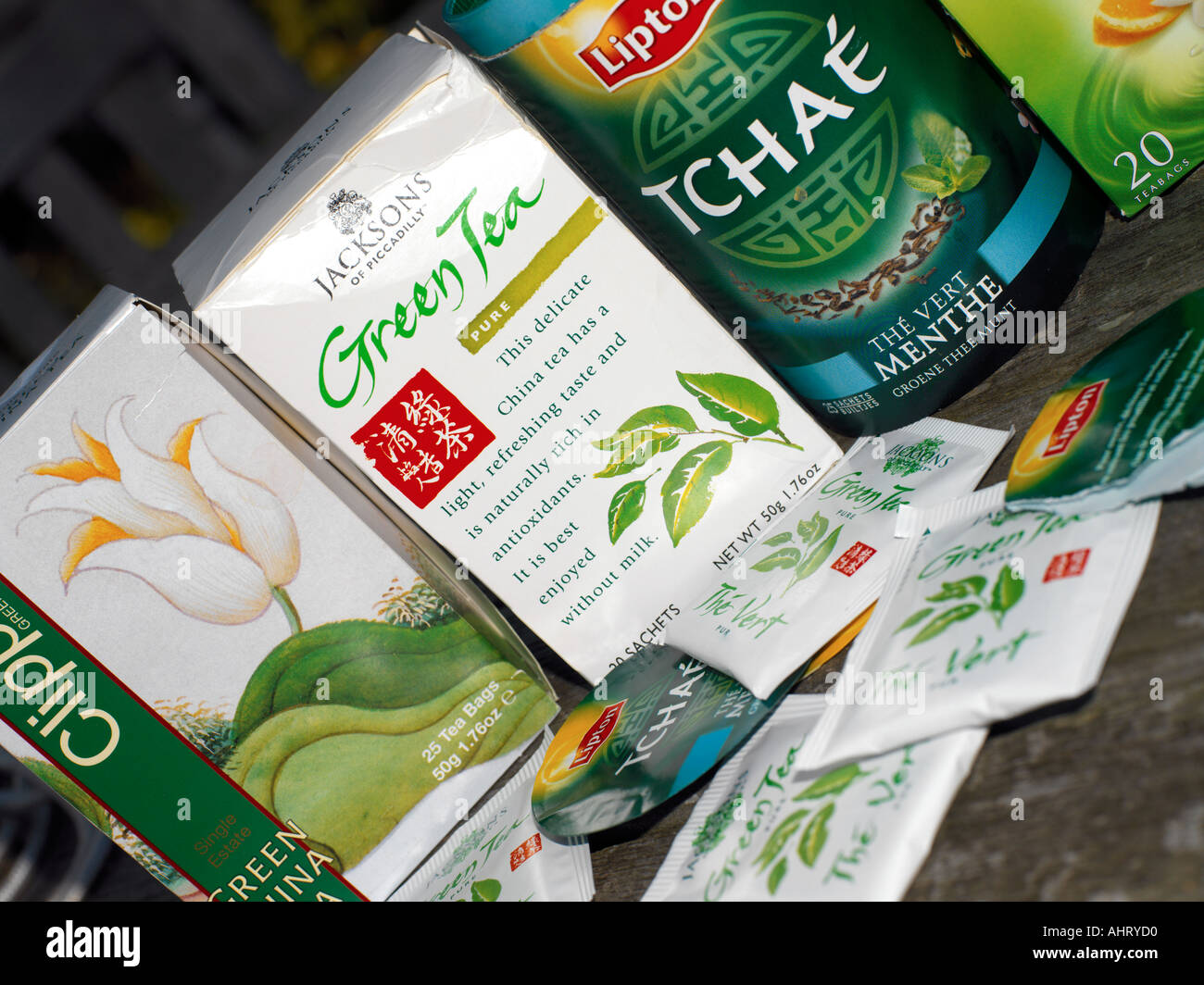 Packets of green tea hi-res stock photography and images - Alamy