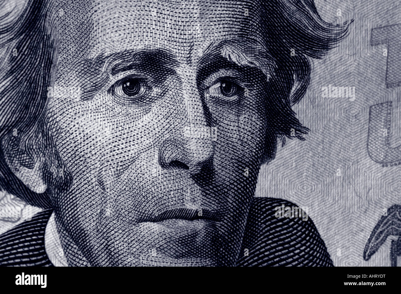 Andrew Jackson face on a twenty dollar bill from the United States ...