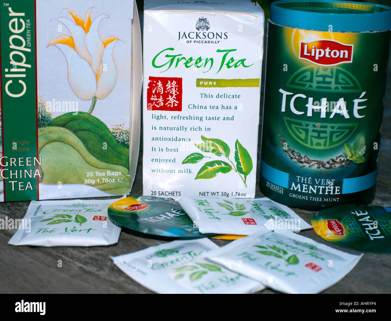 Packets of green tea hi-res stock photography and images - Alamy