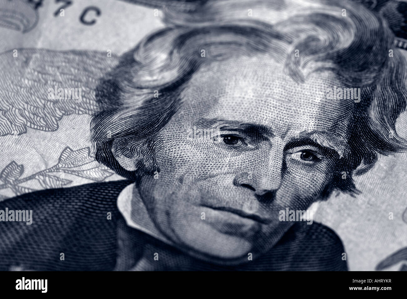 Andrew Jackson portrait on the face of a twenty dollar bill note Stock ...