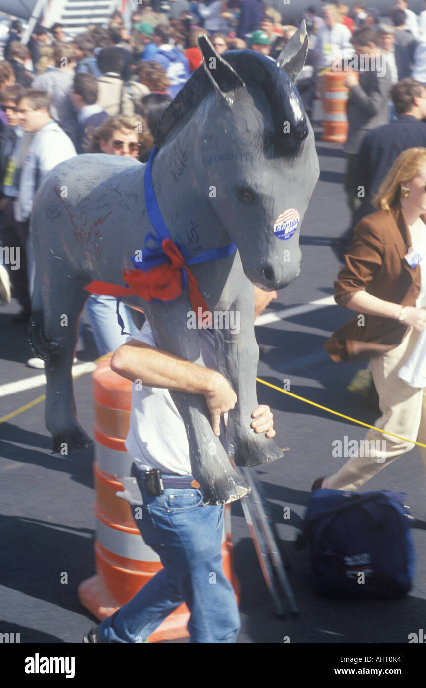 Clinton supporter carries Democratic Donkey through the crowd at a ...