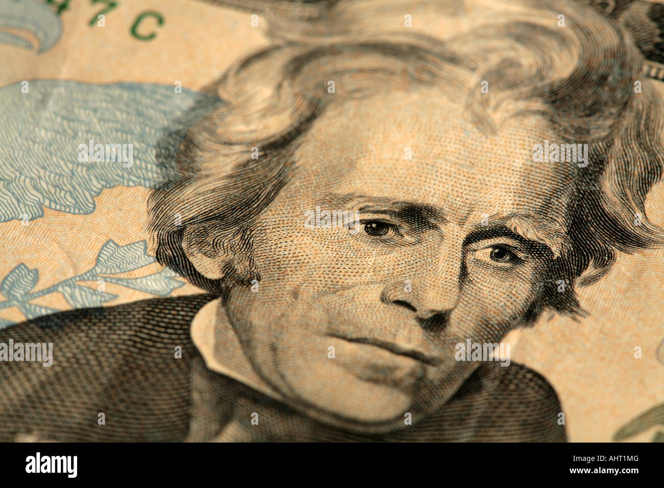 Andrew Jackson portrait on the face of a twenty dollar bill note Stock ...
