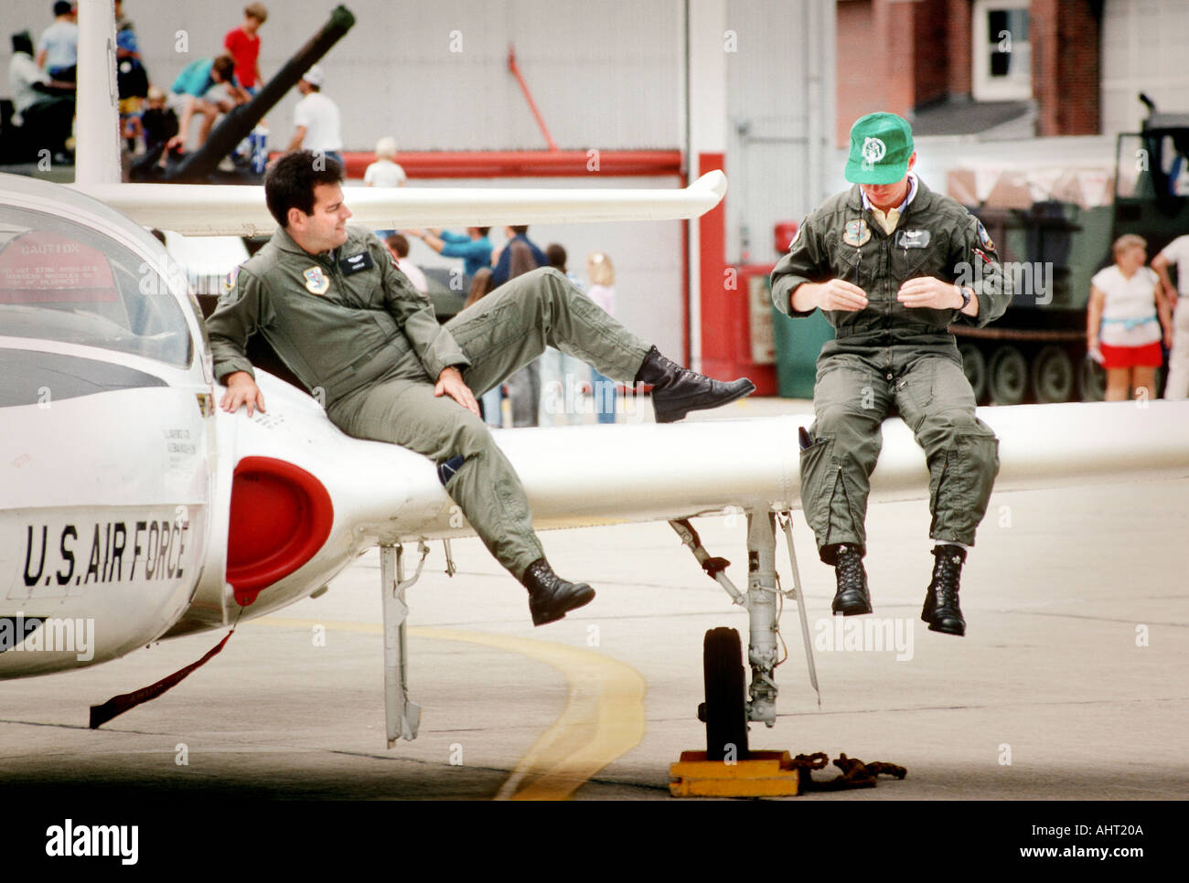 2 Air Force pilots relax before participating in an air show Stock ...