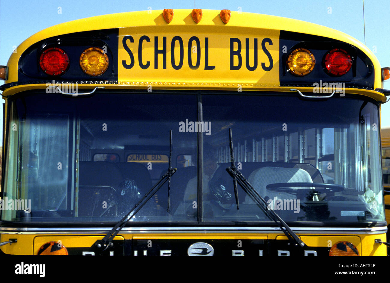 Close up face on view of a school bus Stock Photo - Alamy