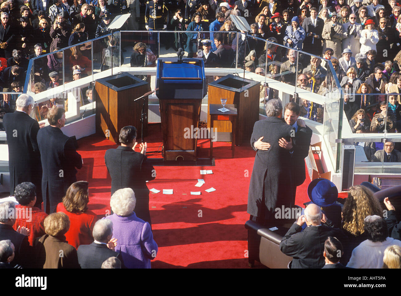 Bill Clinton 42nd President embraces Al Gore on Inauguration Day 1993 ...