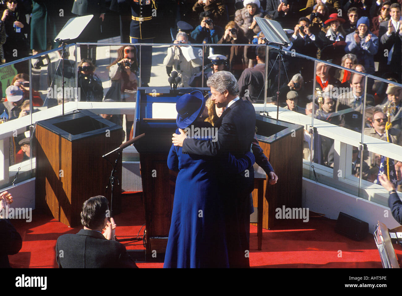 Bill Clinton 42nd President embraces wife Hillary Clinton and daughter ...