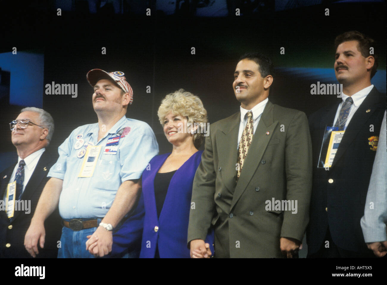Delegates take the stage during the Presidential celebration at the ...